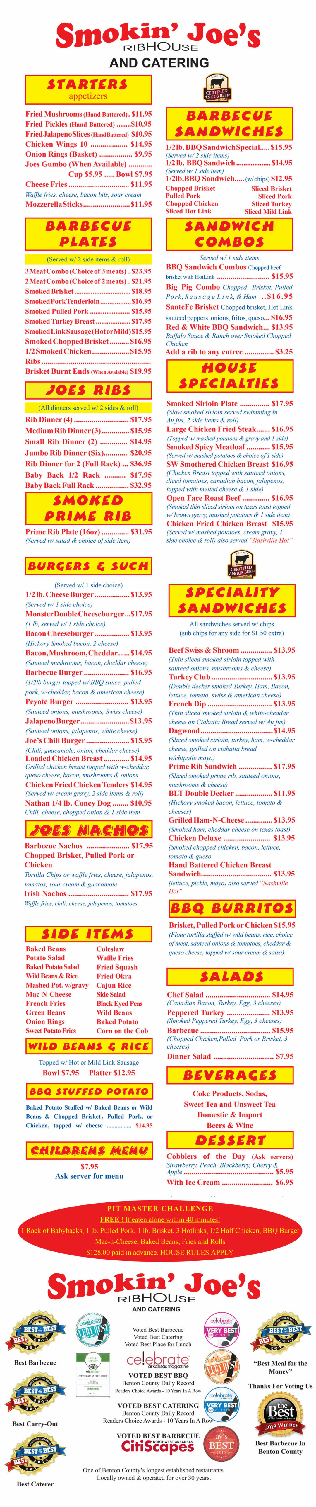 Menu – Smokin Joe's Ribhouse